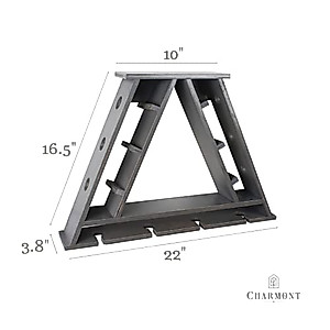 Charmont Wooden Rustic Wine Rack - Floating Triangle Wall Mounted Wine & Glass Holder - Perfect Wall Home Decor Bar, Kitchen Storage, Dining Room, Wedding Gift (Grey Holds 6 Bottles & 4 Stemware Cups)
