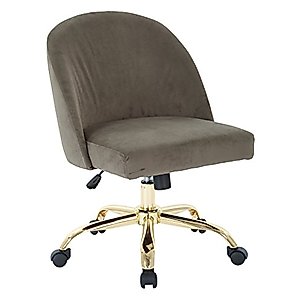 OSP Home Furnishings Layton Mid-Back Adjustable Office Chair with 5-Star Base, Gold Finish and Blue Azure Velvet