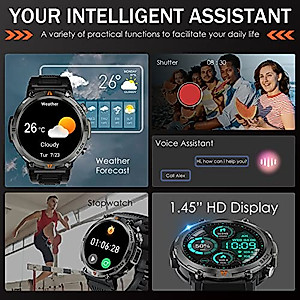 Military Smart Watch for Men with LED Flashlight 1.45” Rugged Waterproof Smart Watch with 100+ Sports Modes Fitness Tracker with Heart Rate Sleep Monitor Tactical Smartwatch for iPhone Samsung