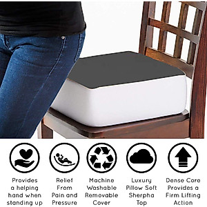 Comfort Finds Rise with Ease Seat Cushion - Thick Firm Chair Cushion Booster - Extra Thick Foam Pad for Home, Patio, Office and Car Seats - Extra Supportive Lift - 15.5 X 18 X 5 - Gray