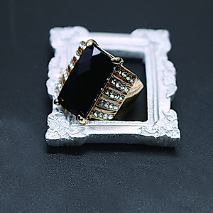 HSQYJ Black Rectangle Crystal Cocktail Statement Ring Fashion Geometry rhinestone Engagement Wedding Bands Rings Luxury Jewelry for Women Gift Gold Plated (7)
