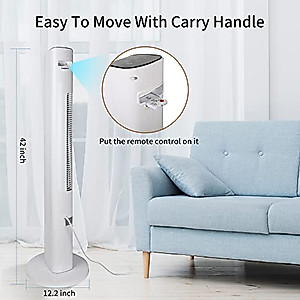 CUUD Oscillating Tower Fan Powerful Cooling Fan with Remote Control Electric Portable Standing Bladeless Floor Fan with 3 Wind Speeds,Timer, LED Display for Bedroom Kitchen Office (42inch, White)