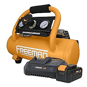 Freeman PE20V1GCK 20 Volt Cordless 1 Gallon 1/3 HP Portable Air Compressor Kit with Lithium-Ion Battery and Charger – 700 Shots per Charge