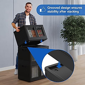 FLEXIMOUNTS Stackable Storage Bins With Lids, Collapsible Plastic Storage Bins, 228 QT Closet Organizers and Storage Containers with Doors For Home Essentials, Black, 25" L x 15.5" W x 42.5" H