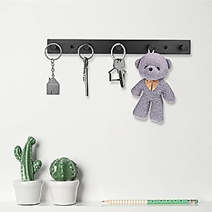 2 Pcs Key Holder for Wall 5 Hooks Perforated 304 Stainless Steel Matte Black Metal Key Hanger for Wall, Entryway, Bathroom, Kitchen, Office
