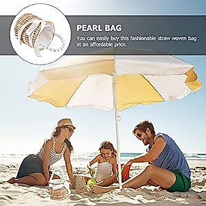 IMIKEYA Wicker Storage Basket Rattan Handbags Straw Flower Girl Basket Rustic Wedding Ring Bearer with Pearl Handle Summer Beach Tote Bag for Summer Photo Prop Wicker Hamper