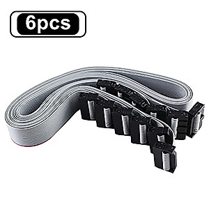 Augiimor 6 PCS 16 Pin Ribbon Cable 2.54 mm Pitch F/F IDC Connector Flat Ribbon Cable, F/F IDC Flat Ribbon Cable Connector Dual Row Data Cable (16 Pin, 60cm Length)