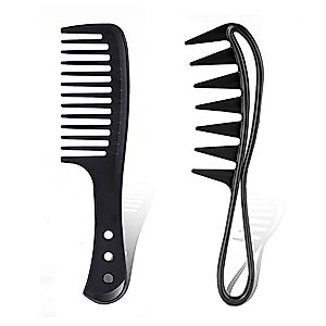 KINBOM 2Pcs Hair Combs, Wide Tooth Comb for Curly Wet Wavy Thick Hair Wigs Barber Salon, Large Tooth Spacing Shark Teeth Hair Hairstyle Tool (Black)