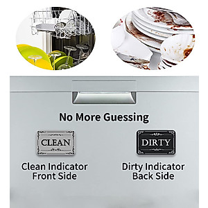Kiterest Dishwasher Magnet Clean Dirty Sign,Reversible Strong Kitchen Flip Indicator, Bonus Universal Magnetic Plate,European Retro Style Designs