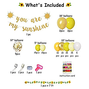 Royalz 101 Pcs Sunflower Balloons Garland Arch Kit with You Are My Sunshine Banner for Birthday Party Decorations, Bridal Shower, Wedding, Baby Shower Decoration Yellow