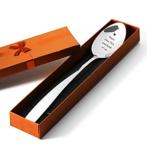 Enjoy Your Tea and Think of Me Spoon with Gift Box - Funny Tea Lover Teaspoon Gifts - Best Engraved Stainless Steel Tea Spoon for Women Men Best Friends Coworker