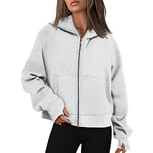 AUTOMET Womens Zip Up Hoodies Fleece Jackets Oversized Sweatshirts Fall Fashion Outfits 2025 Sweaters Winter Clothes Grey XL