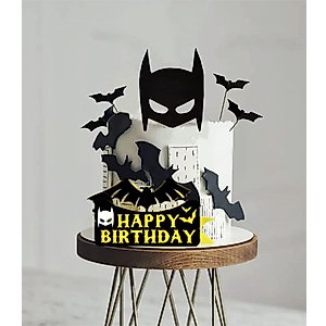 GallaRato Superhero Bat Birthday Cake Topper Man Boy Happy Birthday Cake Decorations for Bat Hero Themed birthday Party Supplies Bat Birthday Decor