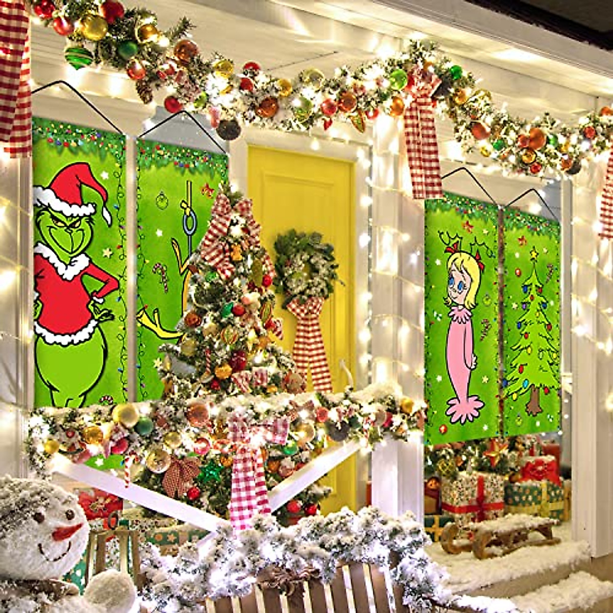 Grinch Christmas Decorations - 4-Piece Outdoor Vinyl Banner Set
