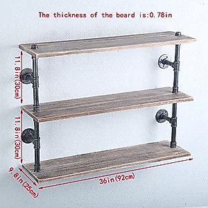 JIANZHUO Industrial Pipe Shelf Real Wood Floating Shelves,Rustic 3 Tier Wall Shelf Bar Pipe Shelving,Steampunk Pipe Shelves Wall Mounted,Metal Bookshelf Kitchen Wall Shelves(36in)
