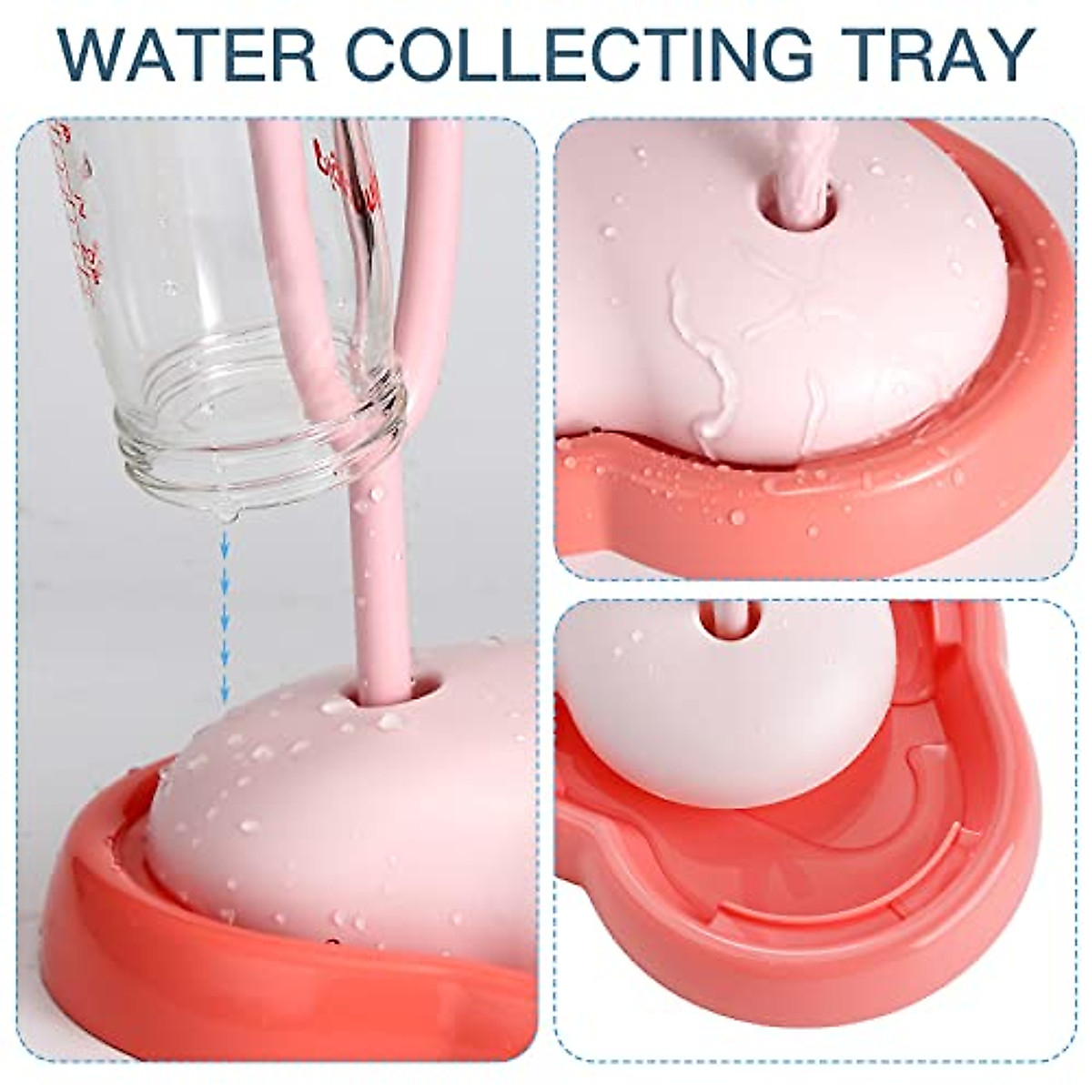 Baby Bottle Brush and Drying Rack, VOOWO Rotating Silicone Bottle Brush with Long Handle, Bottle Drying Rack with Bottle Cleaner Brush & Nipple & Straw Cleaner (Pink Rotating Brush & Drying Rack)