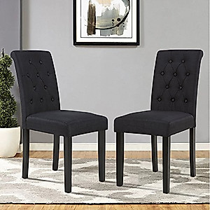 thksbought Set of 6 Upholstered Fabric Dining Chairs with Button-Tufted Details Living Room Chairs (Black Set of 6)