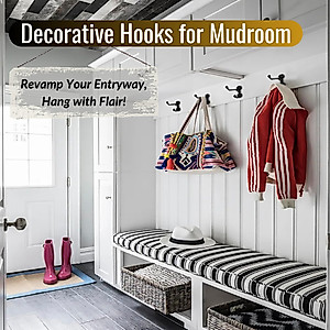 Rustic Wall Hooks Heavy Duty: Black Cast Iron Hooks for Bags, Coat, Towels and Hat, Farmhouse Decorative Antique Wall Hooks