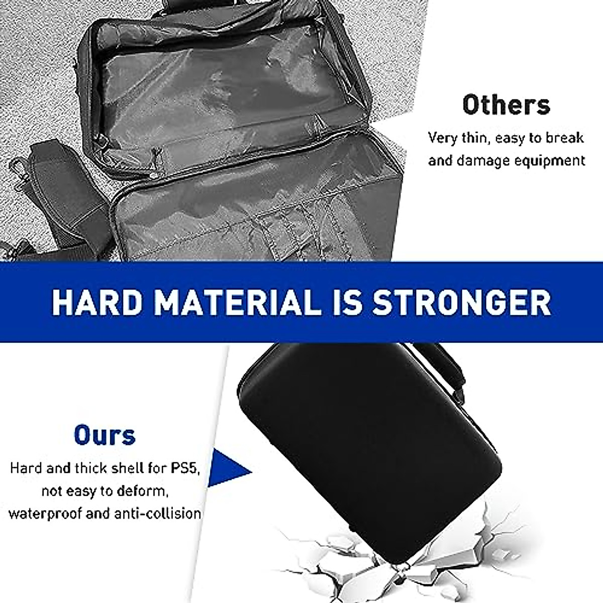 RHOTALL PS5 Travel Carrying Case Compatible with Playstation 5 Console, Portable Protective Hard Shell Bag with 4 Controller Rocker Caps for PS5 Console and Gaming Accessories