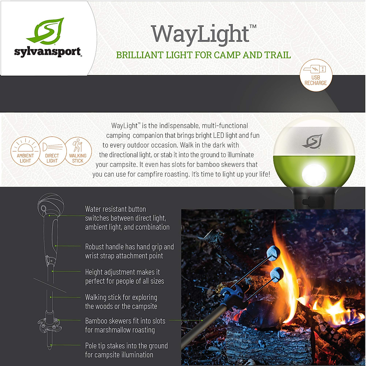 WayLight Multi-Functional Camping LED Light and Trekking Pole