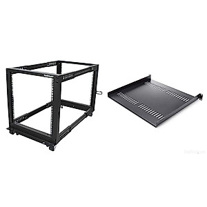 StarTech.com 12U Open Frame Server Rack & 1U Vented Server Rack Mount Shelf