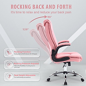 REFICCER Pink Office Chair, Ergonomic High Back Executive Office Desk Chairs for Women, 90°-120° Rocking Computer Chair with Wheels, Swivel Lumbar Support Home Office Desk Chair