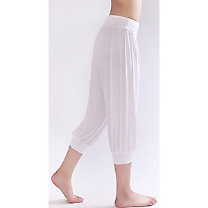 AvaCostume Modal Cotton Soft Yoga Sports Dance Harem Capri Pants White L01