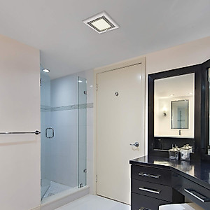 Maxxima Luvoni 70 CFM Bathroom Exhaust and Ventilation Fan - 3000K Warm White 600 Lumen LED Light, Quiet 2 Sones Operation, White Grill Ceiling Fan