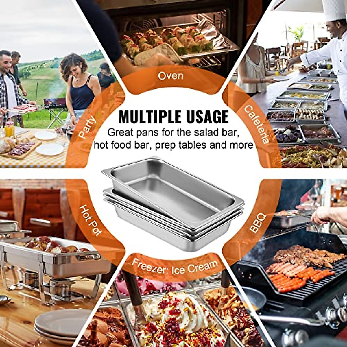 Mophorn 4 Pack Hotel Pan 3.7" Deep Steam Table Pan Full Size with Lid 20.8" L x 13" W Hotel Pan 22 Gauge Stainless Steel Anti Jam Steam Table Pan