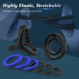 Linsecn 8 PCS Cock Ring Set Penis Ring, Silicone Cock Penis Rings for Penis Erection Enhancing and Sex Longer Lasting Stronger, Male Dildo Stretchy Adult Sex Toys Games for Men Women Couples Pleasure