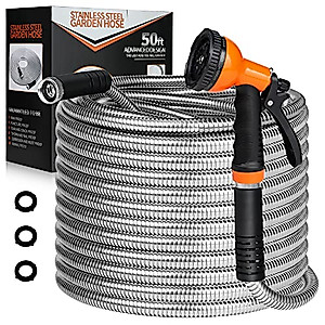 HDKing Garden Hose 50 FT - Flexible Metal Hose with 10 Function Nozzle, Kink Free, Lightweight, Durable, Crush Resistant Fitting, Easy to Coil, Puncture Proof Hose for Yard, Rv, 600 PSI - 2024 Model