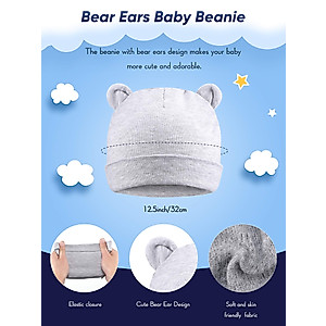Baby Hats Mittens and Socks Set Including 3 Pieces Cute Newborn Hats Bear Ears Infant Beanies Caps 6 Pieces No Scratch Baby Mittens and 6 Pieces Non-Slip Baby Ankle Socks for Boys and Girls