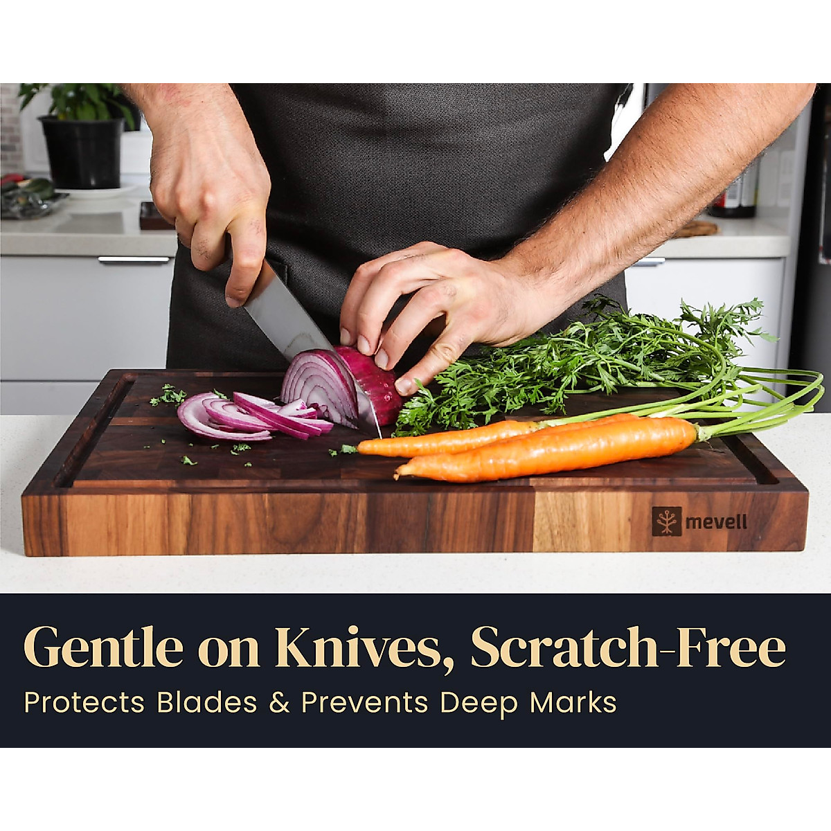 Mevell Walnut Wood Cutting Board for Kitchen, Reversible Wooden Chopping Board With Juice Grooves, Made in Canada (Walnut, 18x12x1.5)