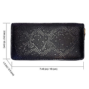 Kollie More Women Wristlet Wallet PU Leather Zipper Purse Long Clutch Travel Hand Pouch Credit Card Holder Organizer (Metallic Leopard-Black 01)