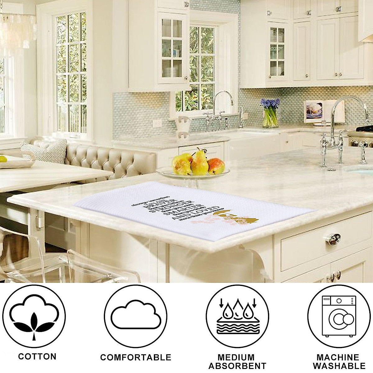 LEVLO Mary Movie Kitchen Towel Poppins Fans Gift You are Braver Stronger Smarter Than You Think Dish Towel Waffle Weave Mary Motivational Kitchen Decor (Mary Towel)