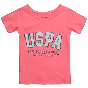 U.S. Polo Assn. Baby Girls' Pajama Set - 4-Piece Short Sleeve T-Shirt, Sleep Shorts, and Joggers (Sizes 2T-4T), Size 3T, Grey/Pink Stars