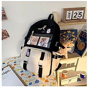 DACHAIHU Kawaii Backpack Aesthetic School Bags 17in Cute Bookbag with Badge&Cute Pendant,Large Capacity Kawaii Backpacks for School Black1