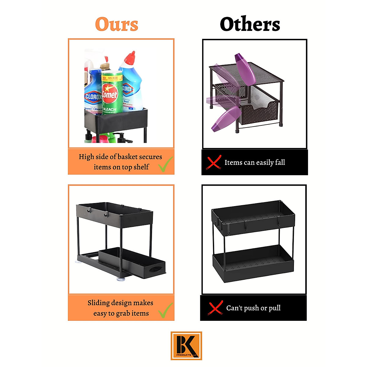 Under Sink Organizer and Storage, Under Sink Storage for Bathroom and Kitchen, Bathroom Cabinet Organizer, Sink Organizers with Hooks, 2 Tier Under Sink Organizer with Sliding Storage Drawer