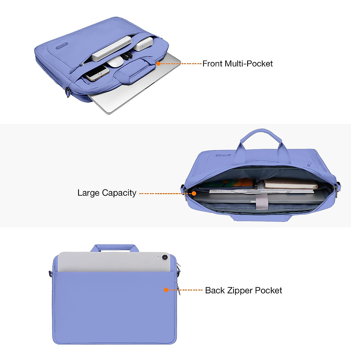 MOSISO Laptop Shoulder Messenger Bag Compatible with MacBook Air 15 inch M2 A2941/Pro 16 inch M3 A2991 M2 A2780 M1 A2485 A2141,15-15.6 inch Notebook with Adjustable Depth at Bottom, Lavender Gray