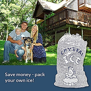 Pinnacle Mercantile 20 lb. Drawstring Ice Bags (30-Count) Heavy-Duty, Puncture-Resistant EVA | Cotton Pull Closure | Disposable, Recyclable | Portable Storage and Freezer Keeper