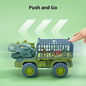 CUTE STONE Dinosaur Truck, Dinosaur Transport Car Carrier Truck with Dinosaur Toys, Friction Powered Cars, Activity Playmat, Dino Car Playset Toys for Kids Boys Grils