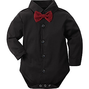 A&J DESIGN Baby Boy Button Down Shirt Infant Dress Bodysuit Gentlemen Long Sleeve One Piece Formal Rompers 12-18 Months Black