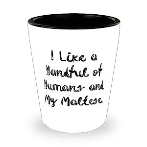 Cool Maltese Dog Shot Glass, I Like a Handful of Humans and My, For Dog Lovers, Present From Friends, Ceramic Cup For Maltese Dog