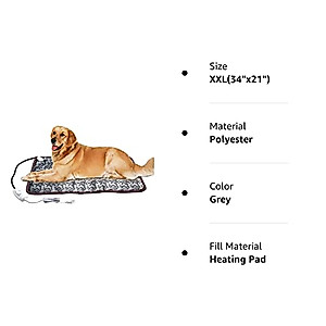 XXL Large Dog Bed Outdoor or Home,Electric Heating Mat for Dog House Crate Pad for Small Medium Pet Cat Puppy Waterproof Easy Clean Long Chew Proof Cord Gray,34inx21in,30-60W