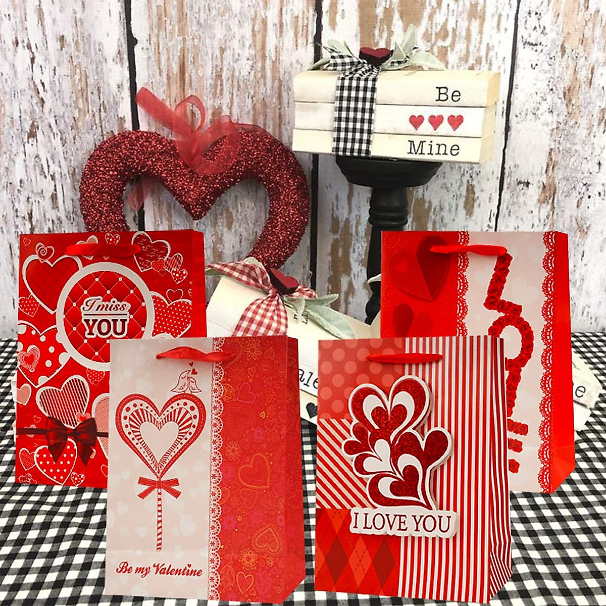 4 Pcs Valentines Day Gift Paper Bags with Handles, Creative Unique Valentines Day Gift Bags for Anniversary