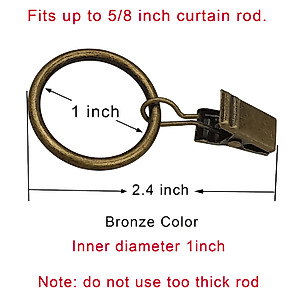 LLPJS 44 Pack Curtain Rings with Clips, Curtain Clip Rings Hooks, Bow Hanger Clips for Hanging Drapery Drapes Bows, Ring 1 inch Interior Diameter, Fits up to 5/8" Rod, Bronze