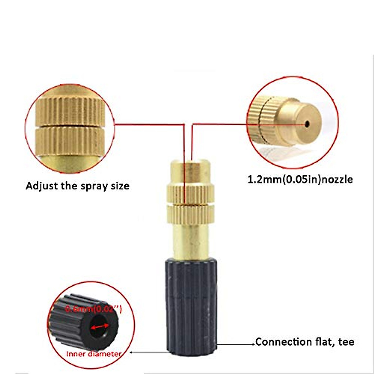 Drip Irrigation Sprinkler, 1/4" Drip Irrigation Dripper Adjustable 360 Degree Drip Irrigation Watering System Used for 4mm/7mm PVC Pipe (0.15"/0.27") Lawn Garden (Copper Nozzle （20pcs）)