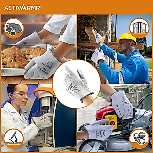 Ansell ActivArmr 42-445 Industrial Heat-Resistant Gloves w/Sweat Resistant Liner for Automotive, Mechanics - Large, Grey (72 Pairs)