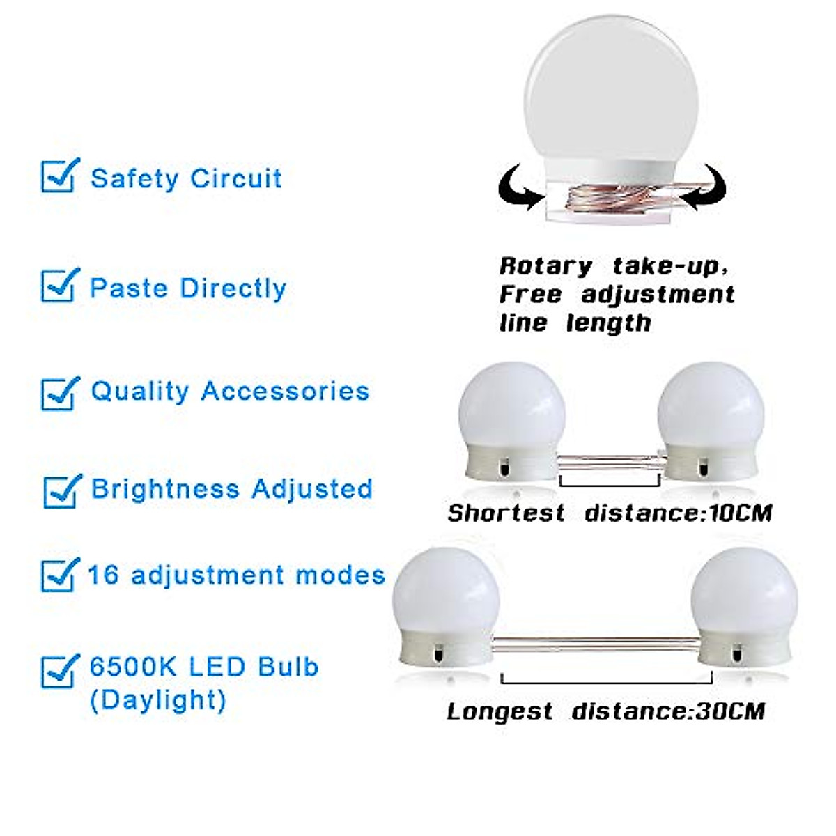 SICCOO Makeup Vanity Lights for Mirror, Hollywood Style LED Vanity Mirror Lights with 14 dimmable Bulbs, USB Cable, White