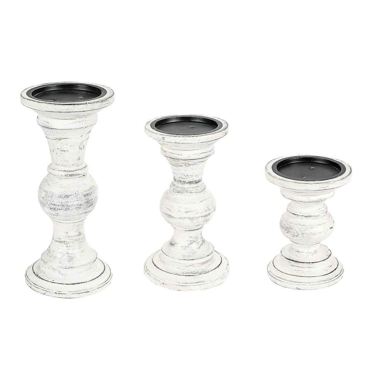 Candle Stands Wooden for Pillar Candles,Rounded Turned Colums, Sustainable Woods, Country Style, Ideal for Reiki, Aromatherapy, Votive Candle Gardens Home décor - 10,8,6 Inch Set of 3 - Antique White